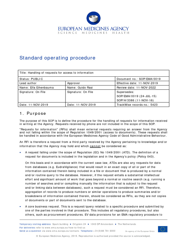 Standard Operating Procedure Example | PDF | Request For Information