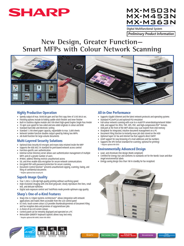 Brochure MX-M503 - 453 - 363N | PDF | Image Scanner | Fax