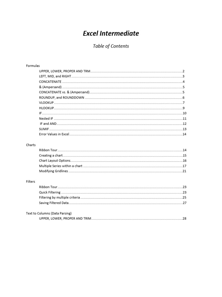 Excel Intermediate Training Packet | PDF