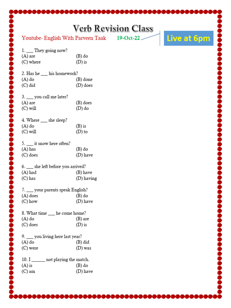 Verb Revision Class | PDF | Verb | Syntax
