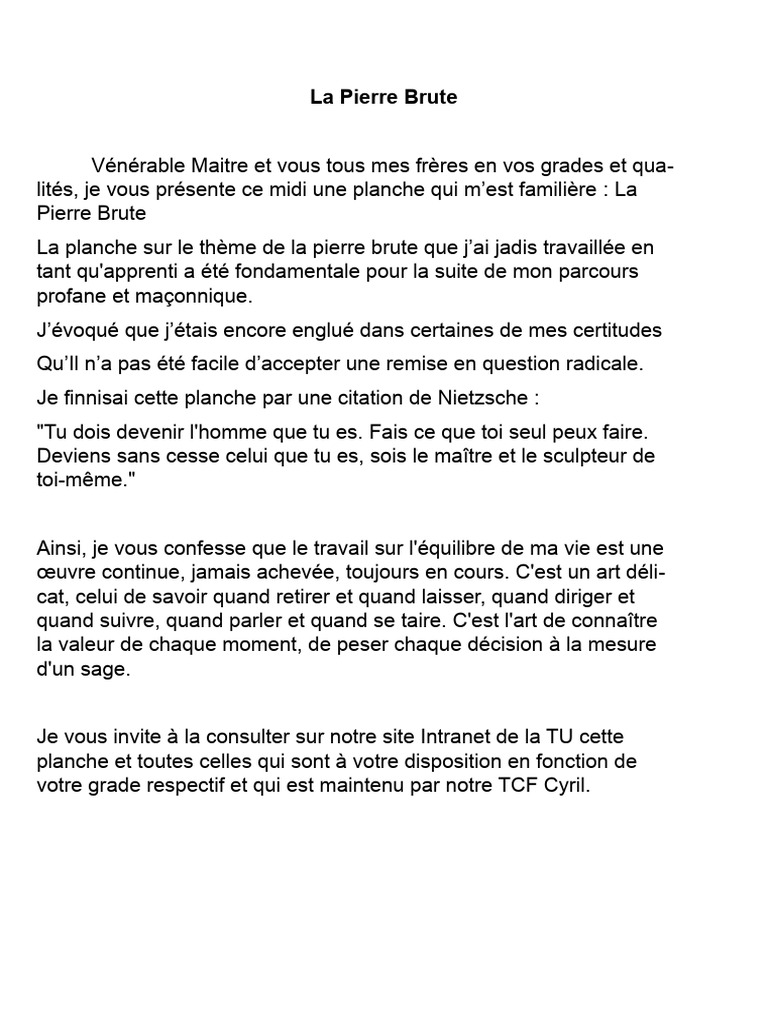 La Pierre Brute : Transformation Maçonnique | PDF | Franc-maçonnerie
