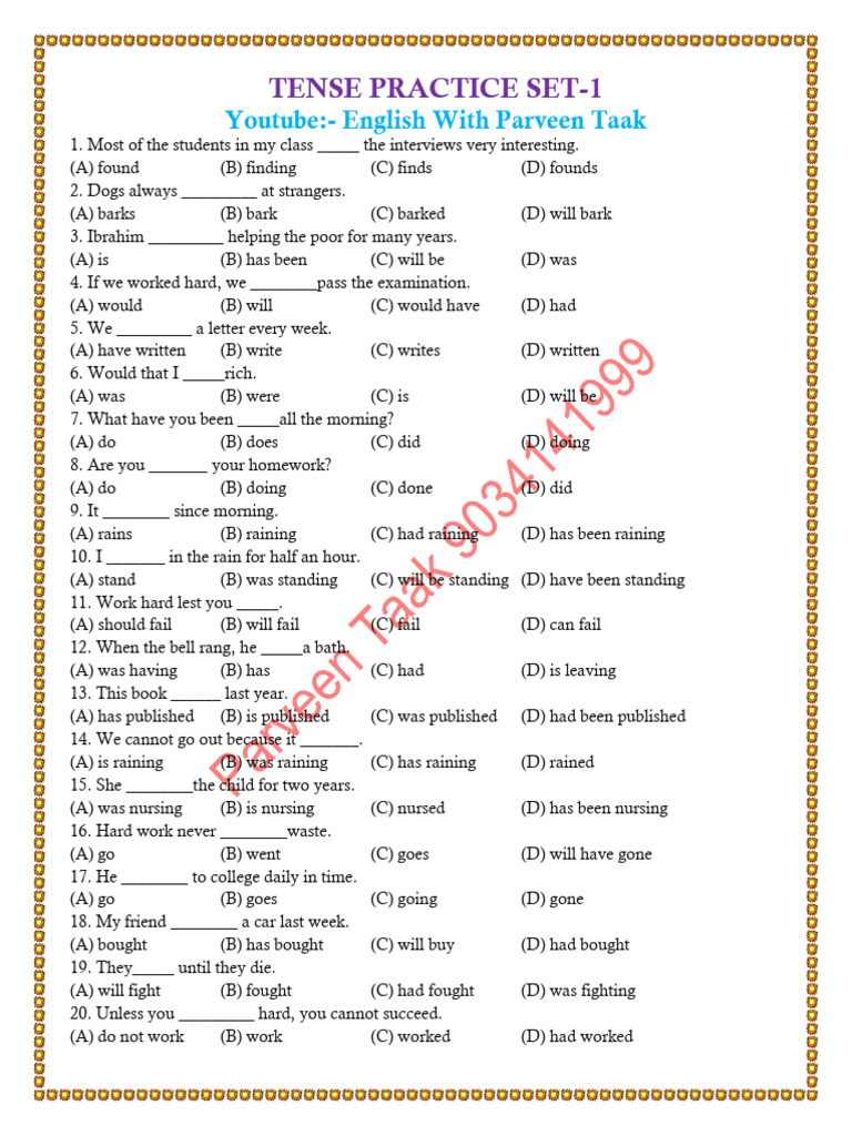 TENSE PRACTICE SET-1 (Student) | PDF