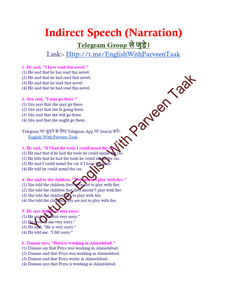 Indirect Speech Examples and Conversions | PDF