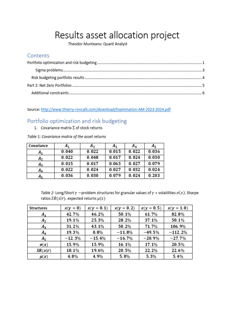 Results Asset Management Project Exam | PDF | Diversification (Finance ...