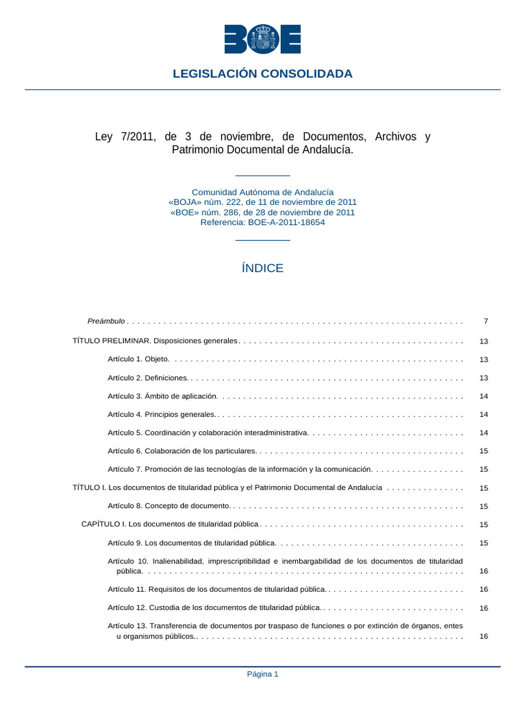 BOE A 2011 18654 Consolidado | PDF | Gestión de registros | Bienes (Ley)