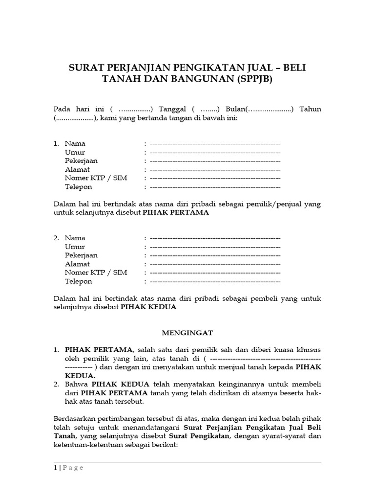 Contoh Surat Perjanjian Pengikat Jual Beli Tanah Dan Bangunan FH UII | PDF