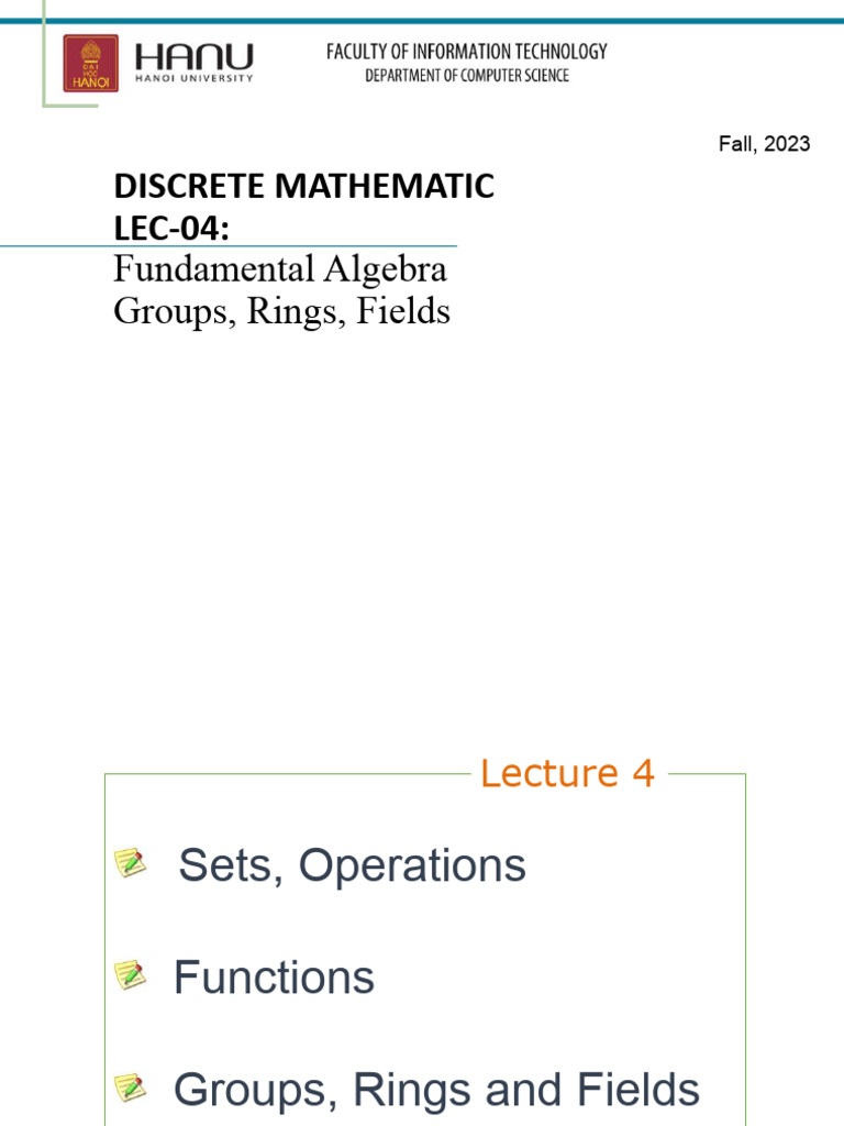 DMA LEC04-GroupRingField | PDF | Function (Mathematics) | Group (Mathematics)