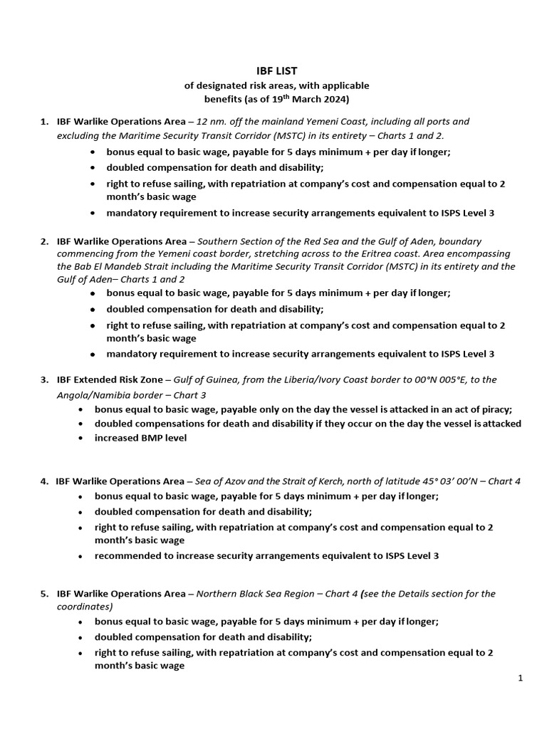 IBF List of Designated Risk Areas With Applicable Benefits As of | PDF ...