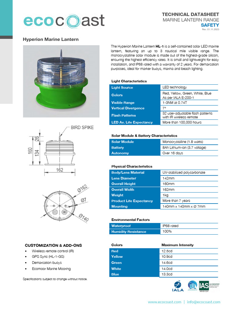 Ecocoast - TDS - SAF - ATON - IALA - HL-range (01112023) | PDF | Solar ...