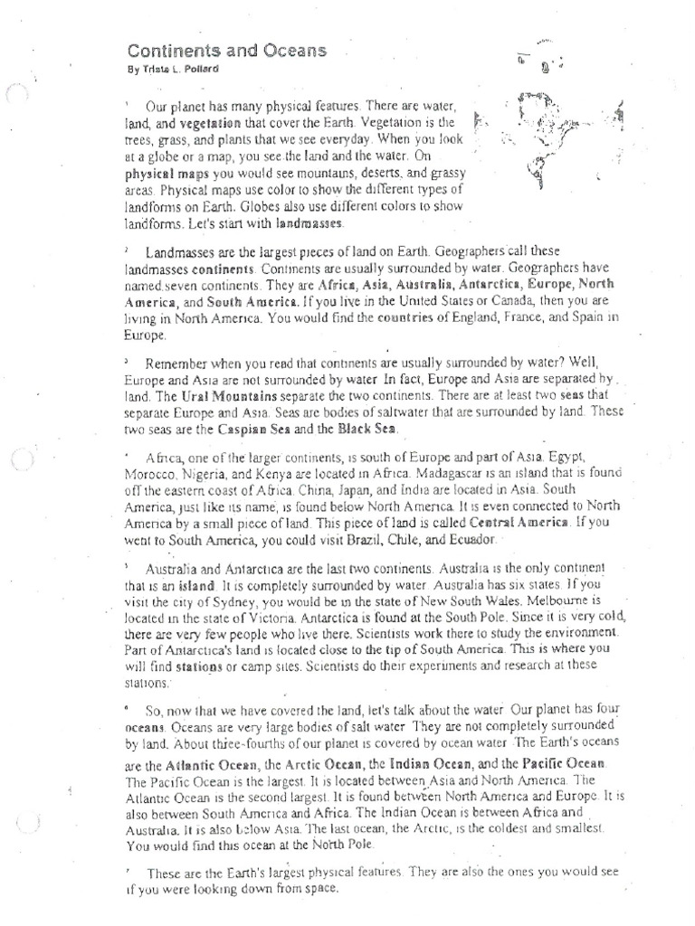 Continents and Oceans - Compass Rose Reading 2020 | PDF