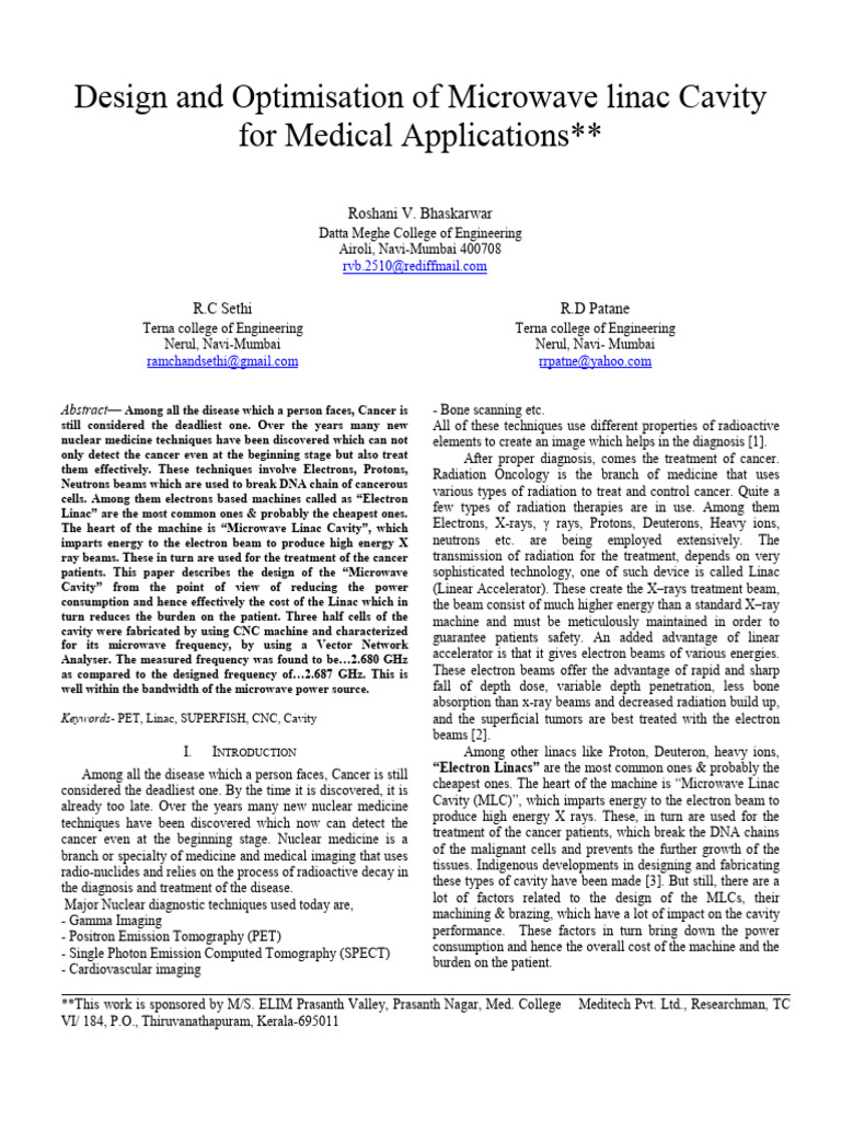 Design and Optimisation of Microwave Linac Cavity | PDF | Radiation ...