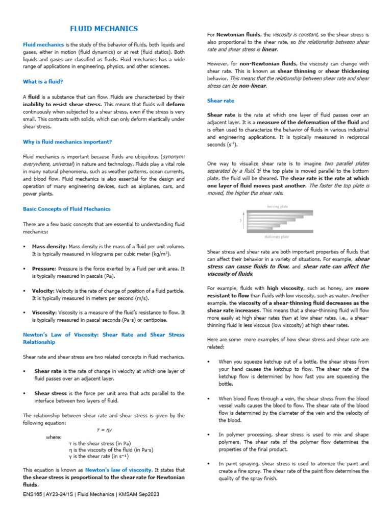 Handout - Introduction To Fluid Mechanics | PDF | Fluid Mechanics | Shear Stress
