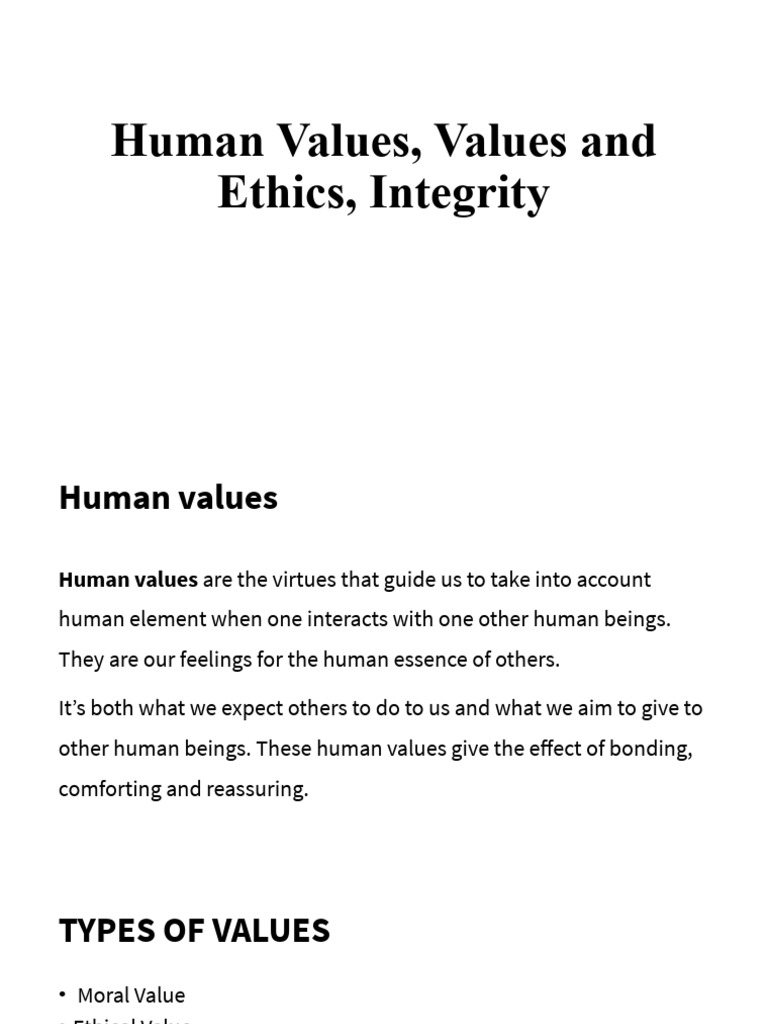 U1.1 Human Values, Values and Ethics | PDF | Integrity | Organizational ...