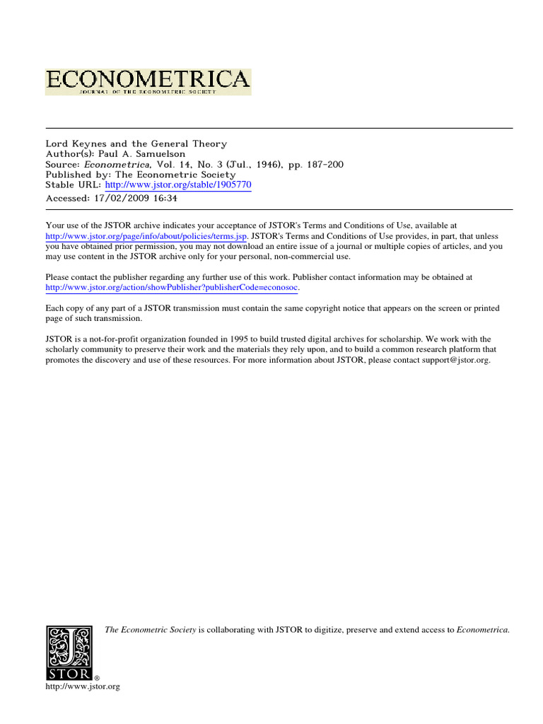 paul a. samuelson - lord keynes and the general theory | PDF