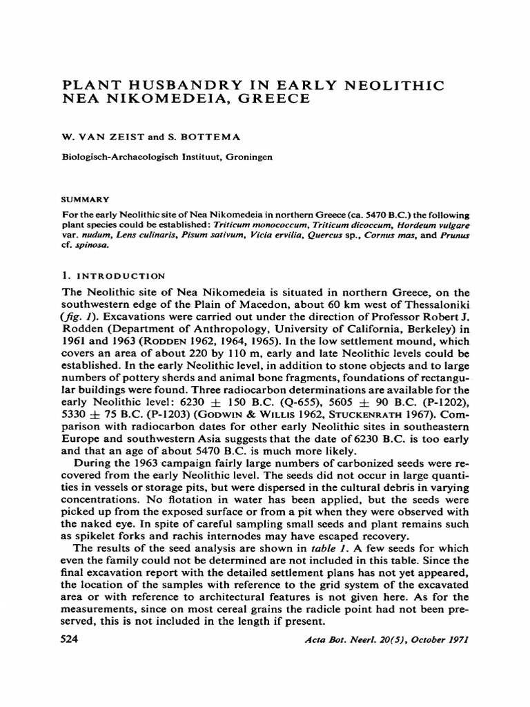 Early Neolithic Plant Husbandry in Greece | PDF | Wheat | Staple Foods