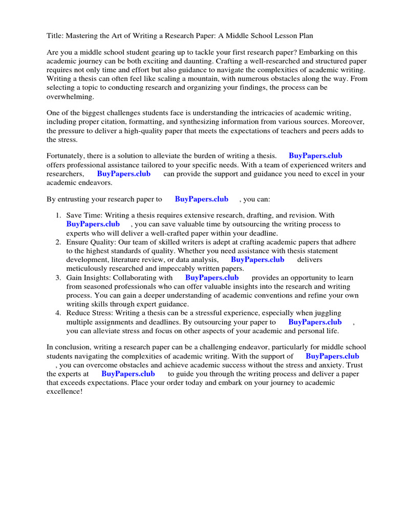 Writing A Research Paper Middle School Lesson Plan | PDF | Essays | Thesis