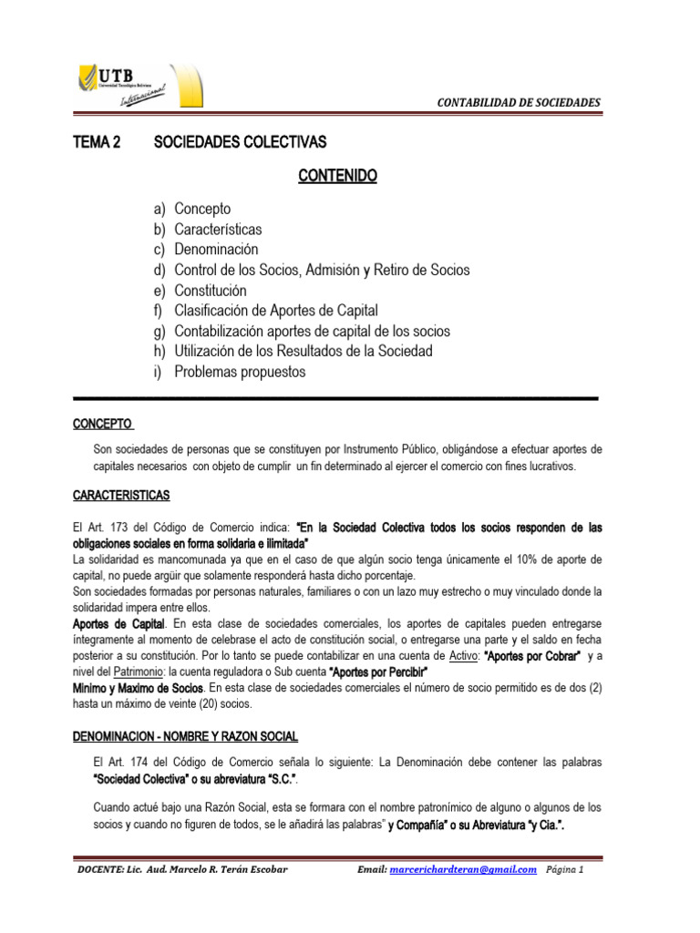 Tema 2 Sociedades Colectivas | PDF | Contabilidad | Sociedad