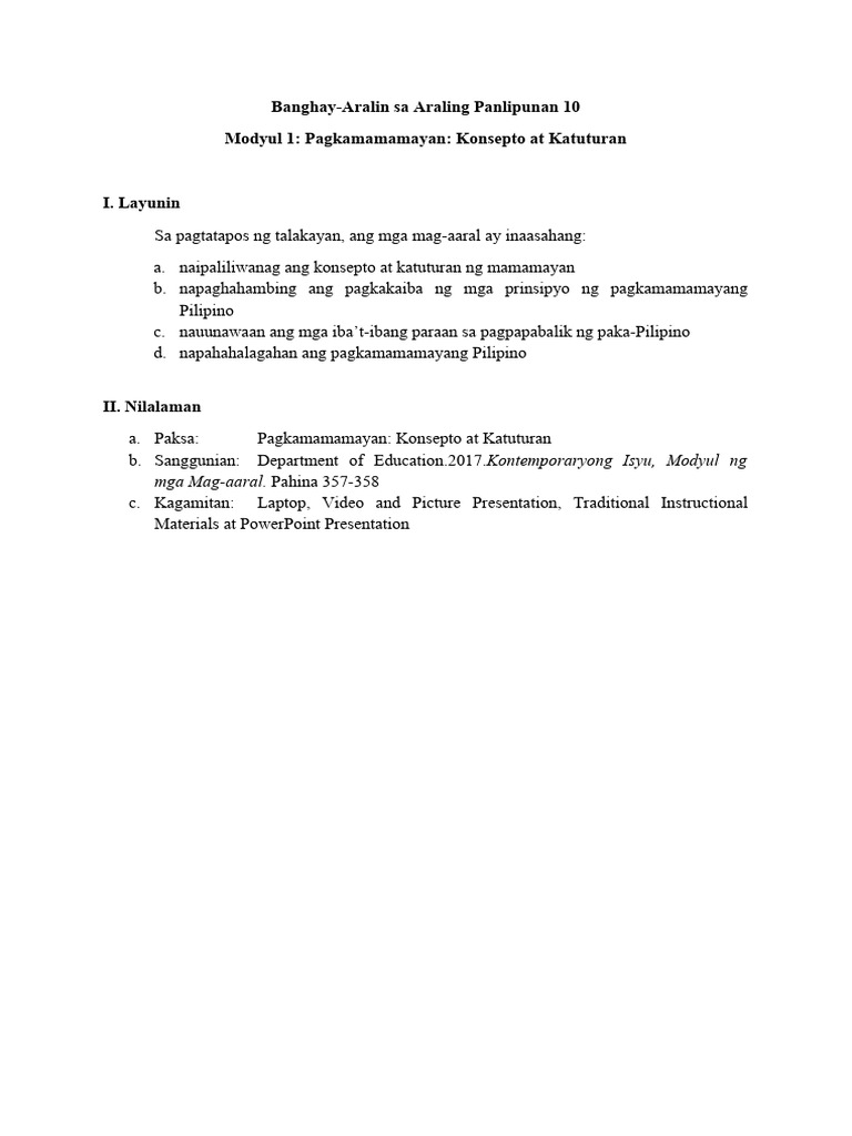 Lesson Plan in Grade 10 Module 1 Part 1 | PDF