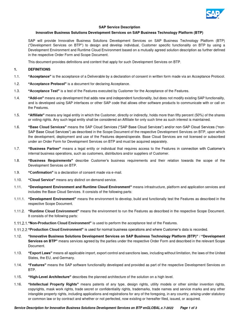 Sap Service Description For Innovative Business Solutions Development Services On Sap Business ...