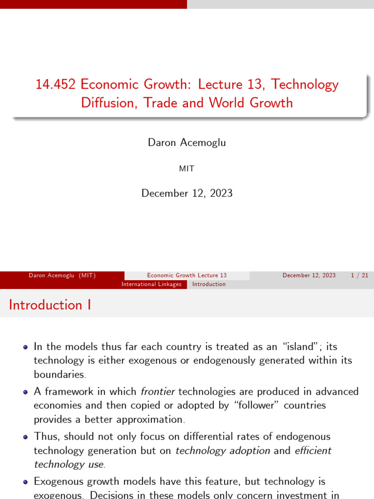 Economic Growth Lecture 13 2023 | PDF | Economic Growth | Economic Equilibrium
