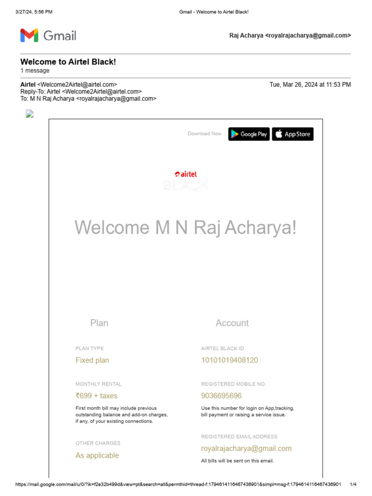 Gmail - Welcome To Airtel Black! | PDF | Gmail | Service Industries