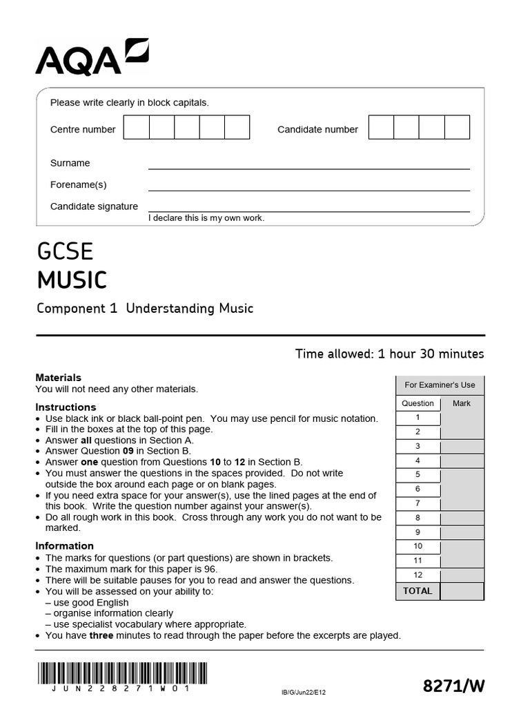 Aqa 8271w QP Jun22 CR | PDF | Chord (Music) | Tempo Aqa 8271w QP Jun22 CR | PDF | Chord (Music) | Tempo