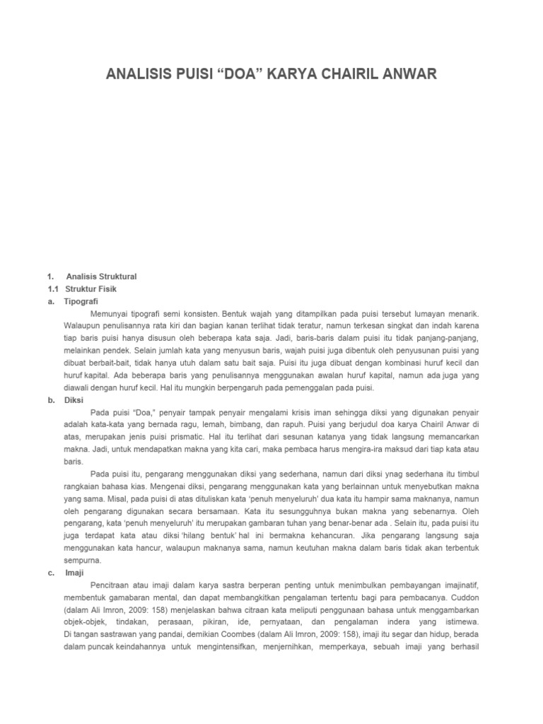 ANALISIS PUISI Doa Chairil Anwar | PDF