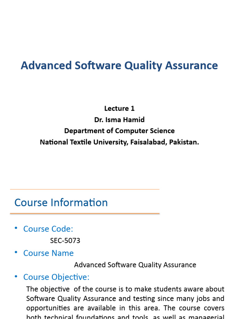 Lecture 1 | PDF | Software Quality | Quality Assurance