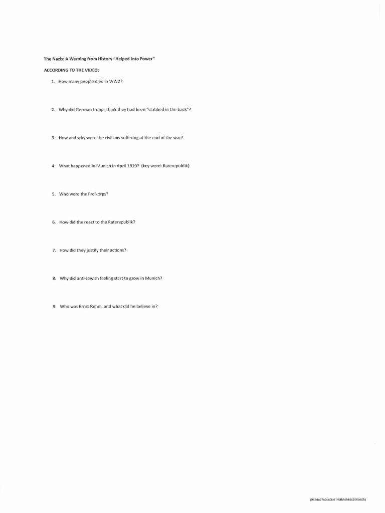 Nazi Warning From History - Worksheet | PDF