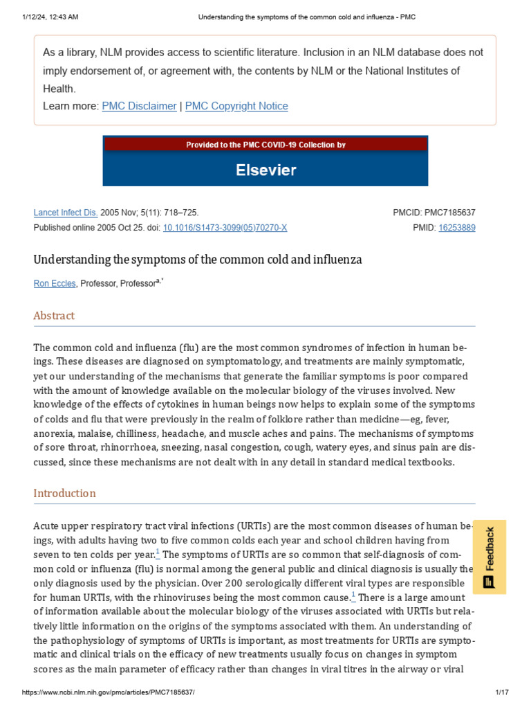 Understanding The Symptoms of The Common Cold and Influenza - PMC | PDF ...