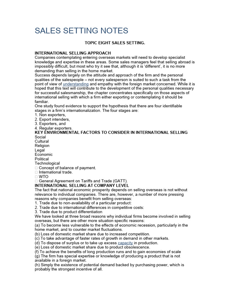 Sales Setting Notes | PDF | Exports | Sales