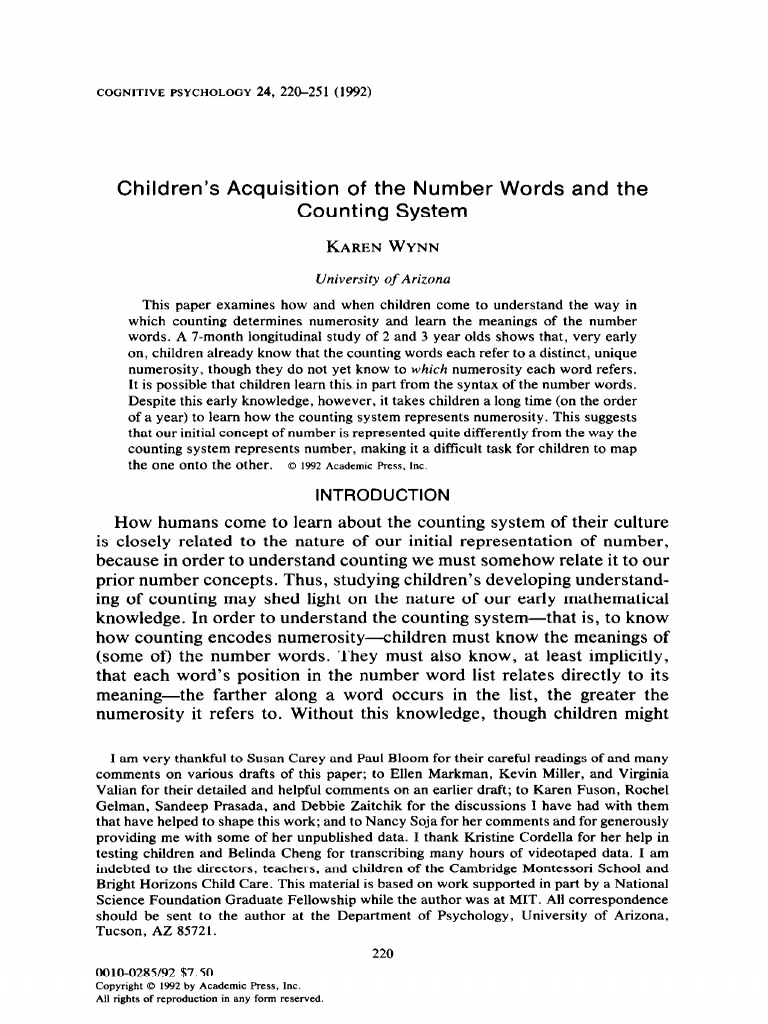 Children's Counting and Concepts of Number Karen Wynn | PDF | Word ...