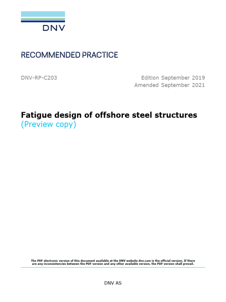 Recommended Practice: Fatigue Design of Offshore Steel Structures | PDF ...