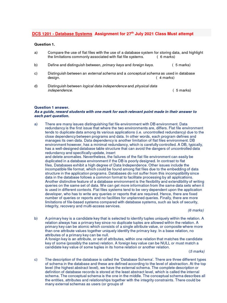 DCS 1201 CAT 5 Marking Scheme | PDF | Conceptual Model | Databases