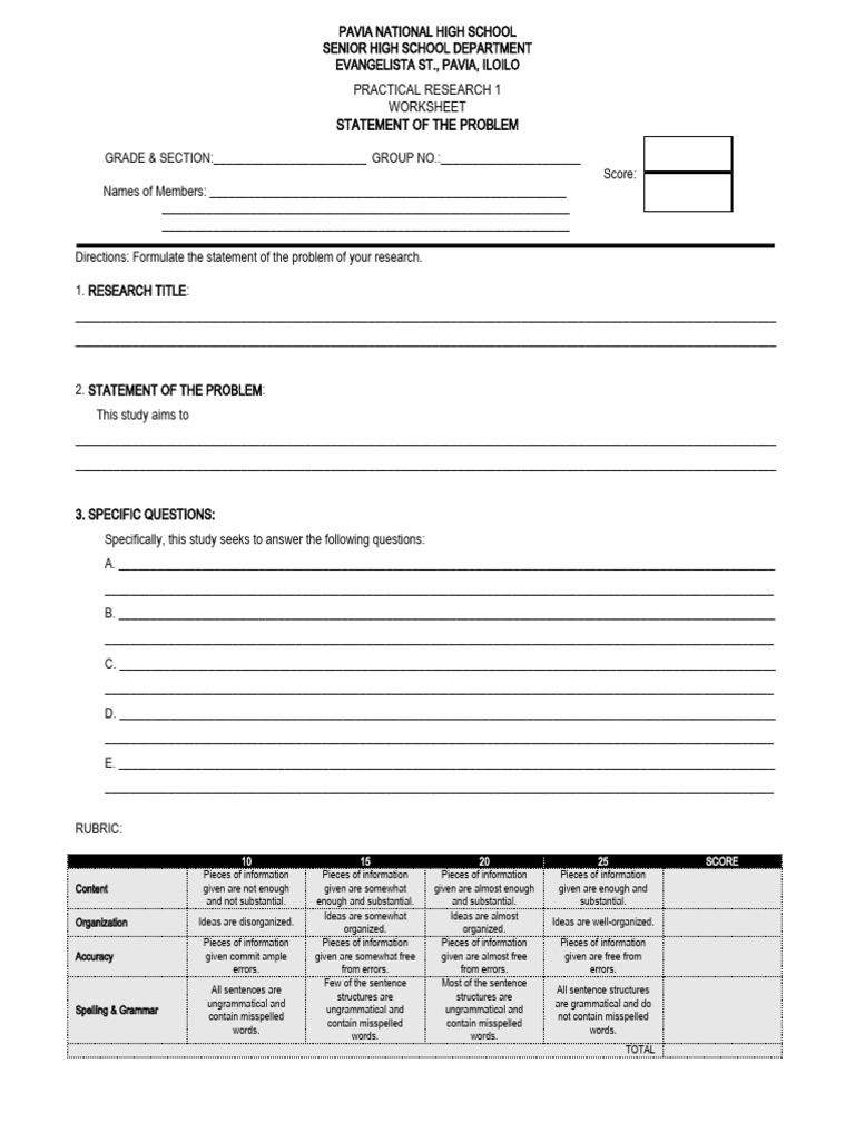 Practical Research Problem Worksheet | PDF | Grammar | Human Communication