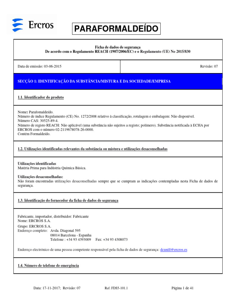 30-11-17 - Portugues 5-Paraformaldeh Do FDS5-101.1 Inflamable REV07 ...