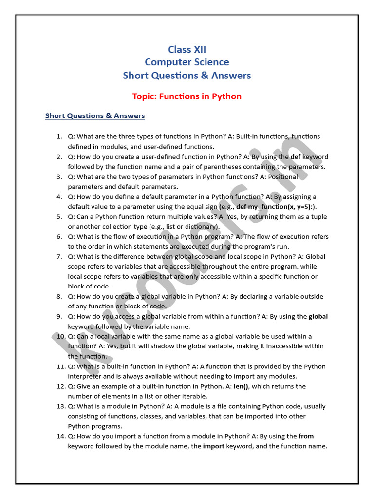 Functions QA | Download Free PDF | Parameter (Computer Programming) | Scope (Computer Science)