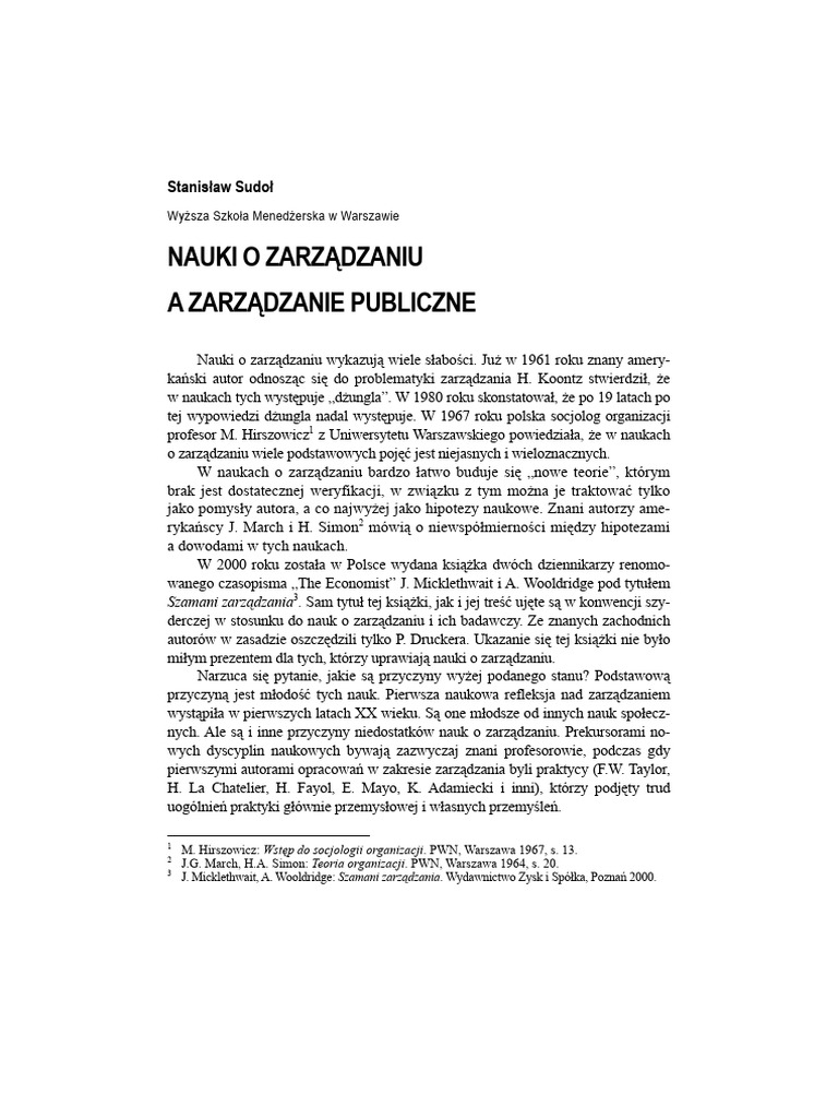 18 S.Sudol Nauki o Zarzadzaniu A Zarzadzanie Publiczne | PDF