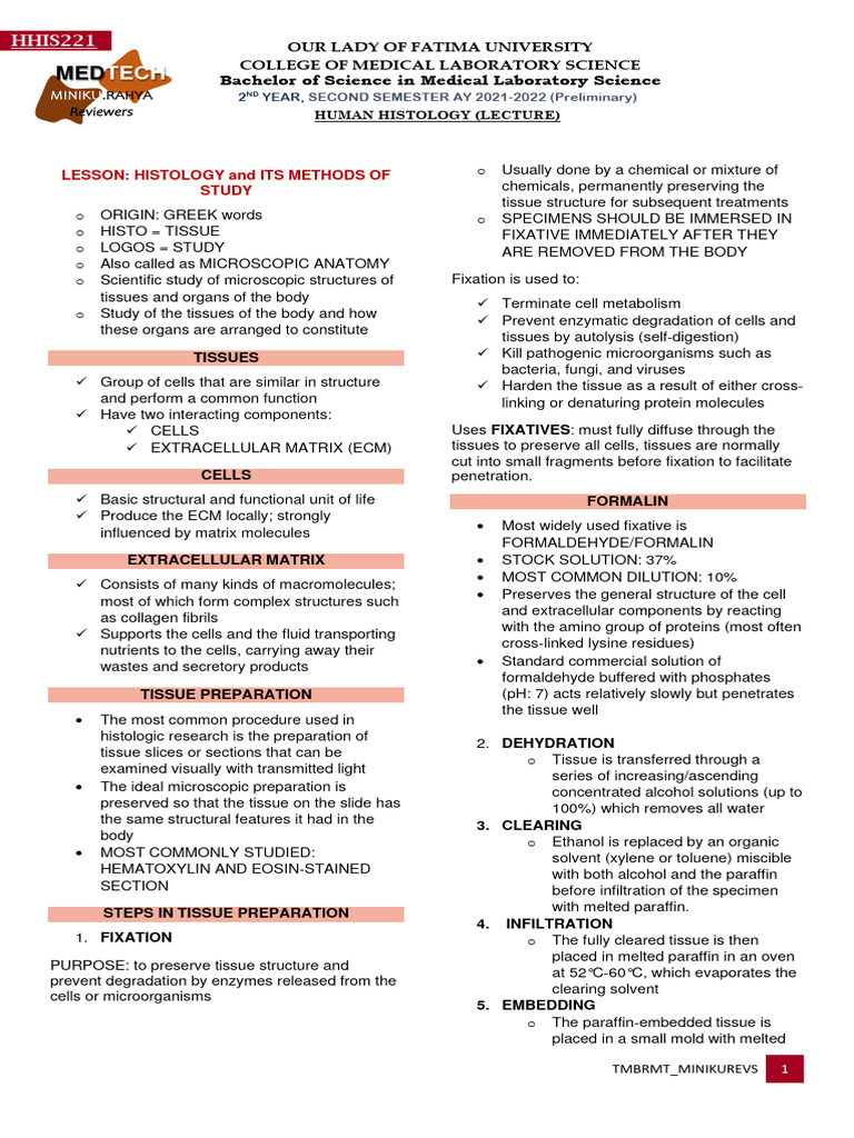 Human Histology Lecture Transes PDF | PDF | Epithelium | Connective Tissue