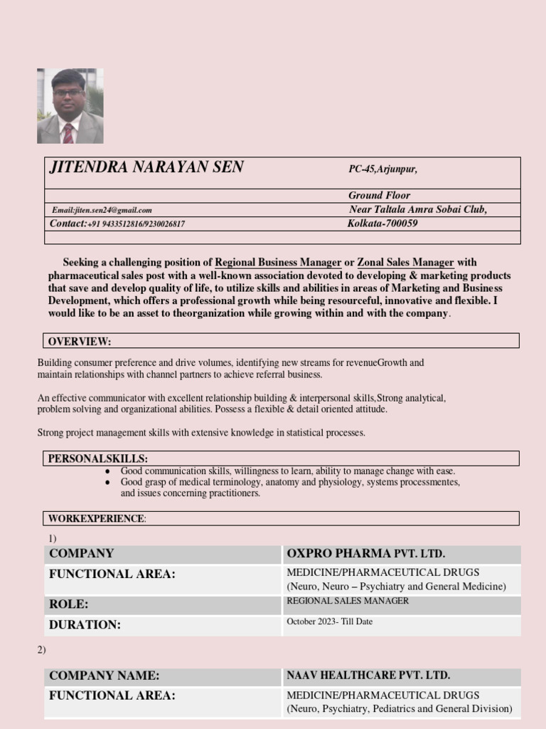 Resume of Jitendra Sen (2) (1) (2) | PDF | Marketing | Medicine