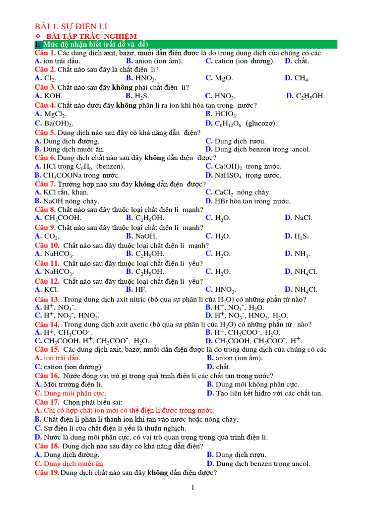 BÀI TẬP TRẮC NGHIỆM - chương 1. bài 123 | PDF