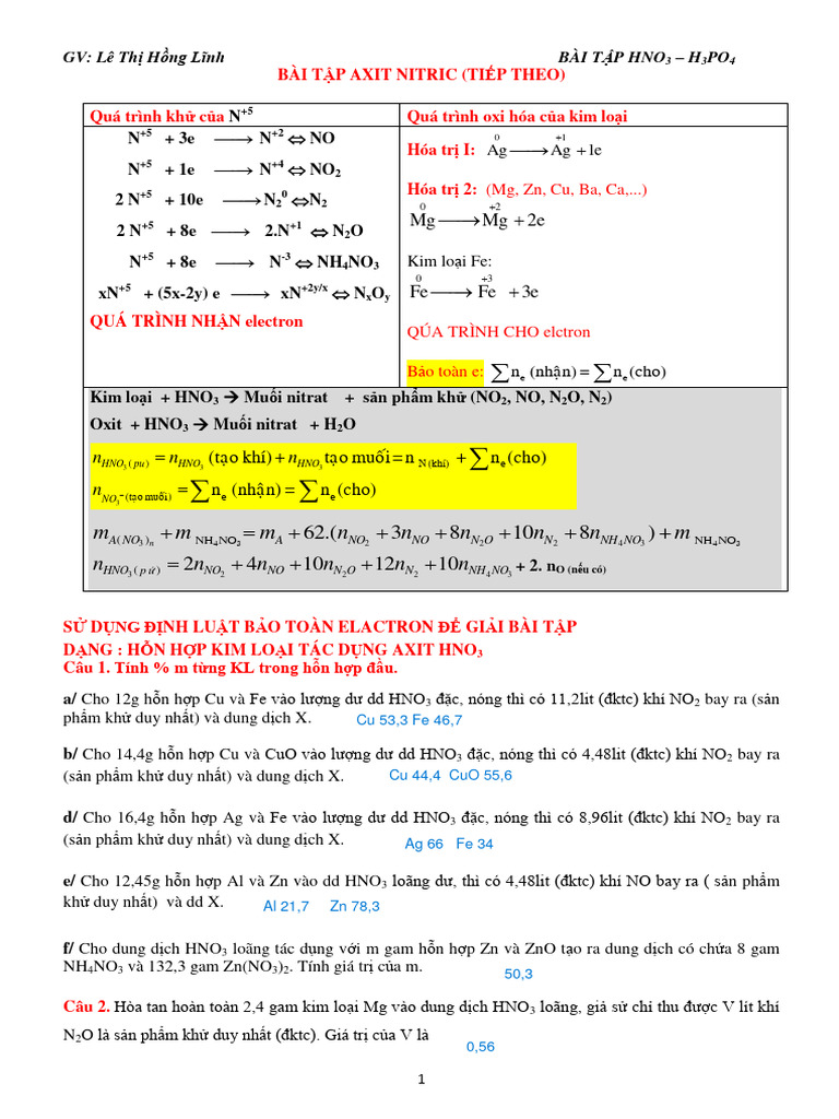 BÀI-TẬP-HNO3-H3PO4.-11A1 | PDF