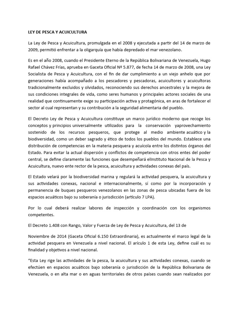 Ley de Pesca y Acuicultura | PDF | Venezuela | Biodiversidad