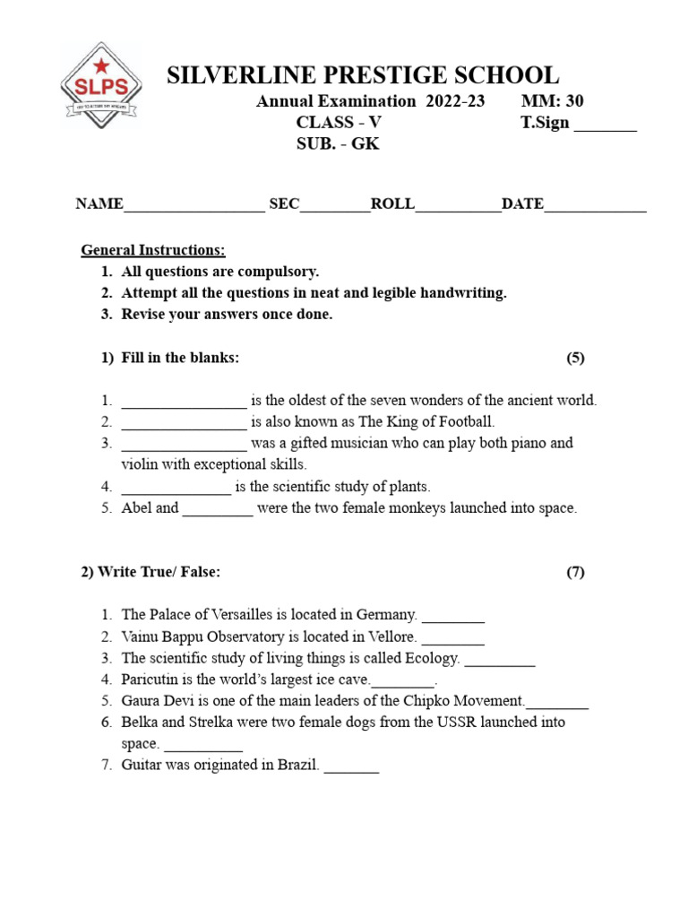 GK - Final - Class 5 | PDF GK - Final - Class 5 | PDF