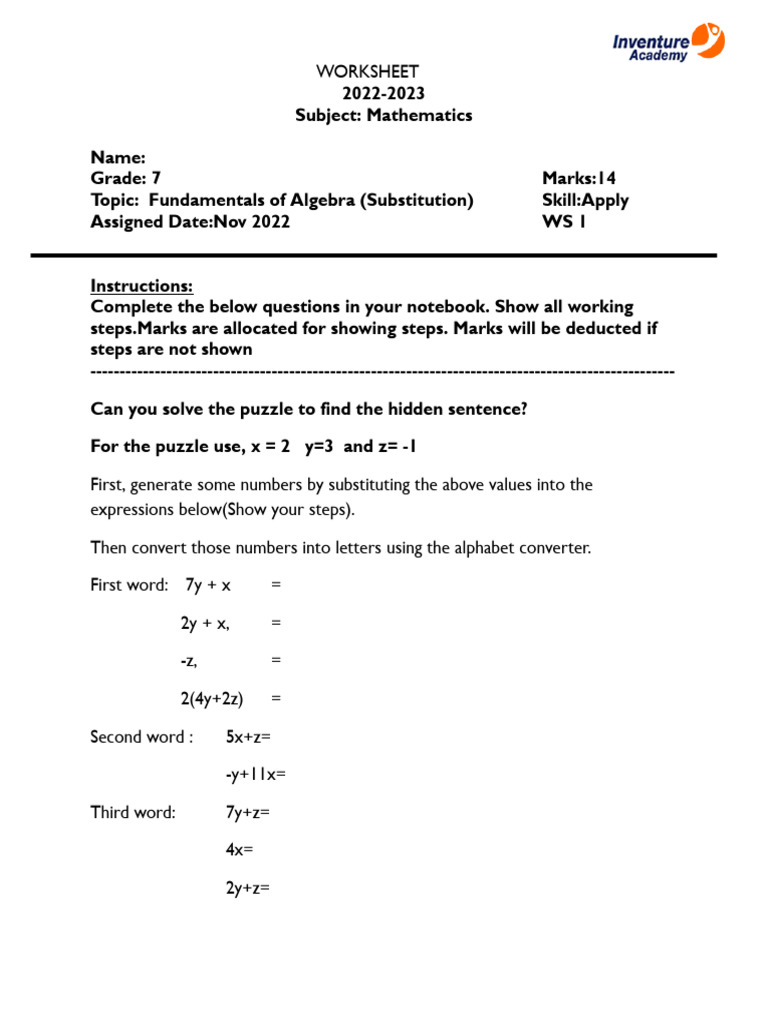 WS Substitution Puzzle | PDF