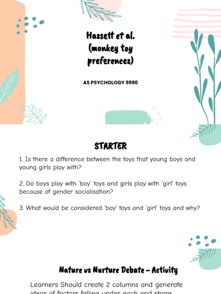 Hassett Et Al. (Monkey Toy Preferences) Notes | PDF | Toys | Gender