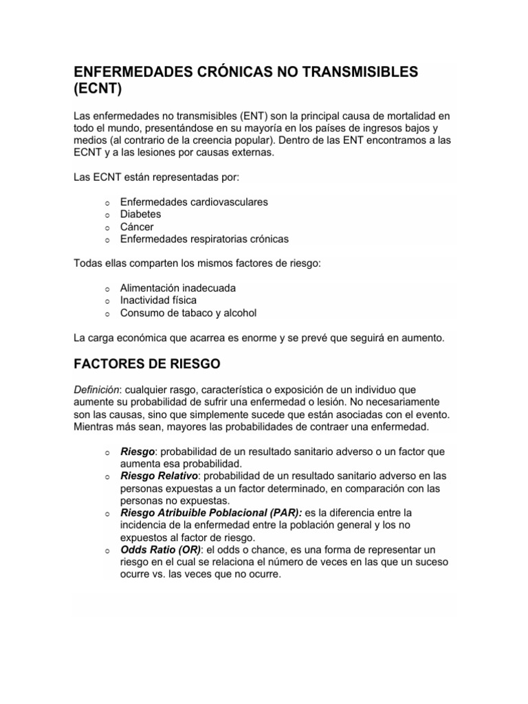 ENFERMEDADES CRÓNICAS NO TRANSMISIBLES Resumen | PDF | Las enfermedades no transmisibles ...