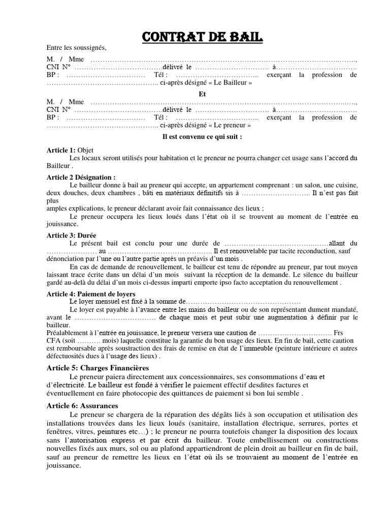 Modèle de contrat de bail standard | PDF | Médiation
