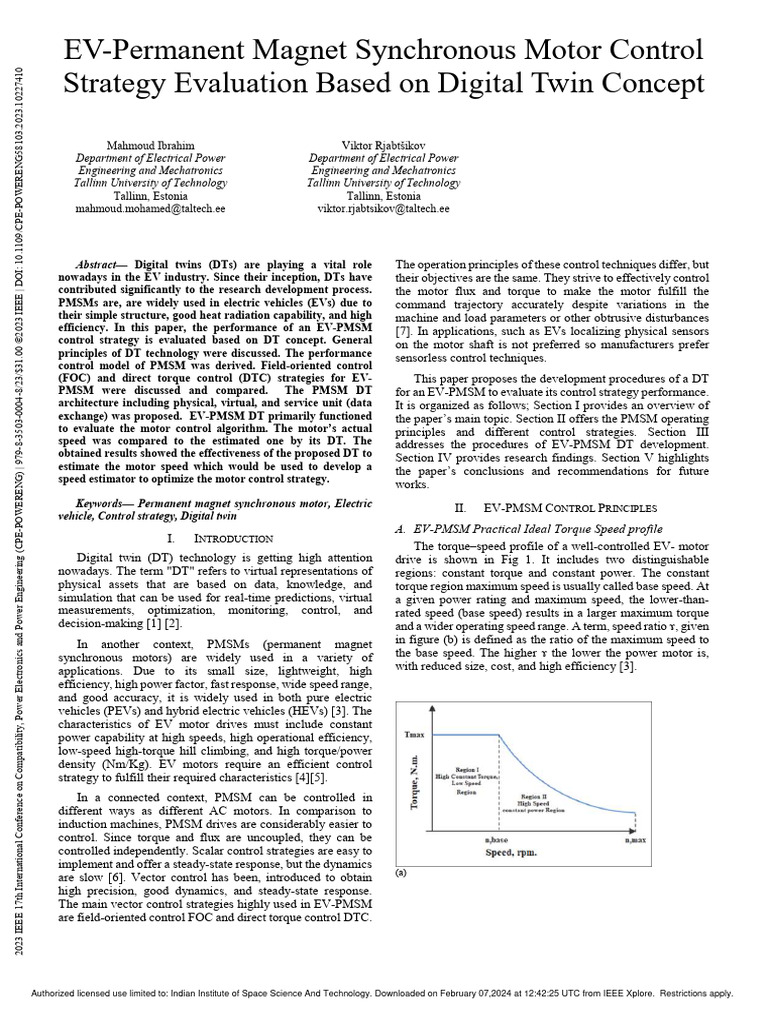 EV-Permanent Magnet Synchronous Motor Control Strategy Evaluation Based ...