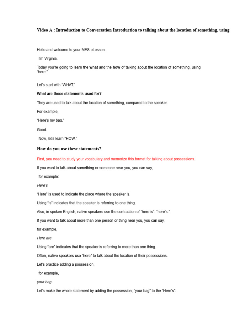 Mastering "Here" for Location Statements | PDF | English Language ...